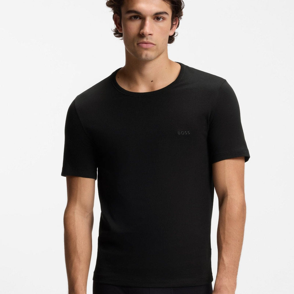 Boss Three-Pack Of Logo-Embroidered Black T-Shirts In Cotton