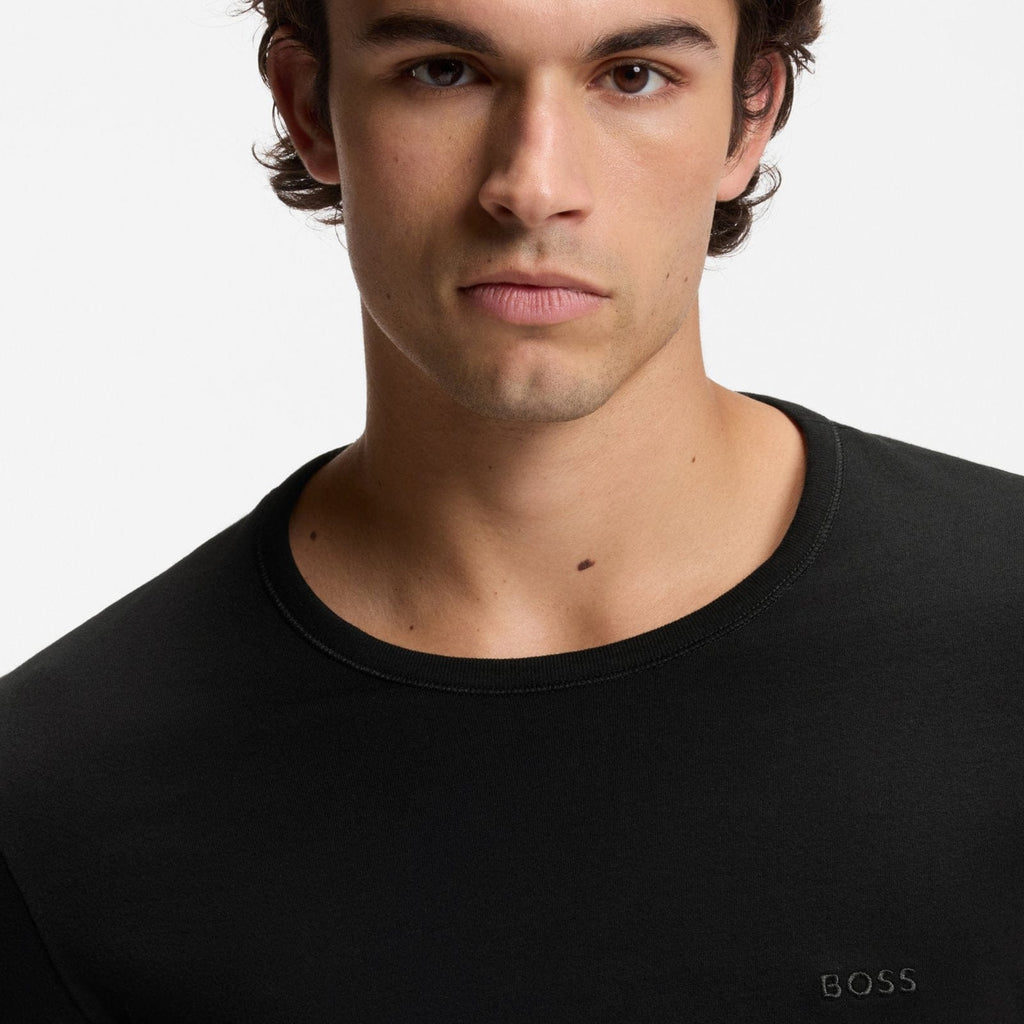 Boss Three-Pack Of Logo-Embroidered Black T-Shirts In Cotton