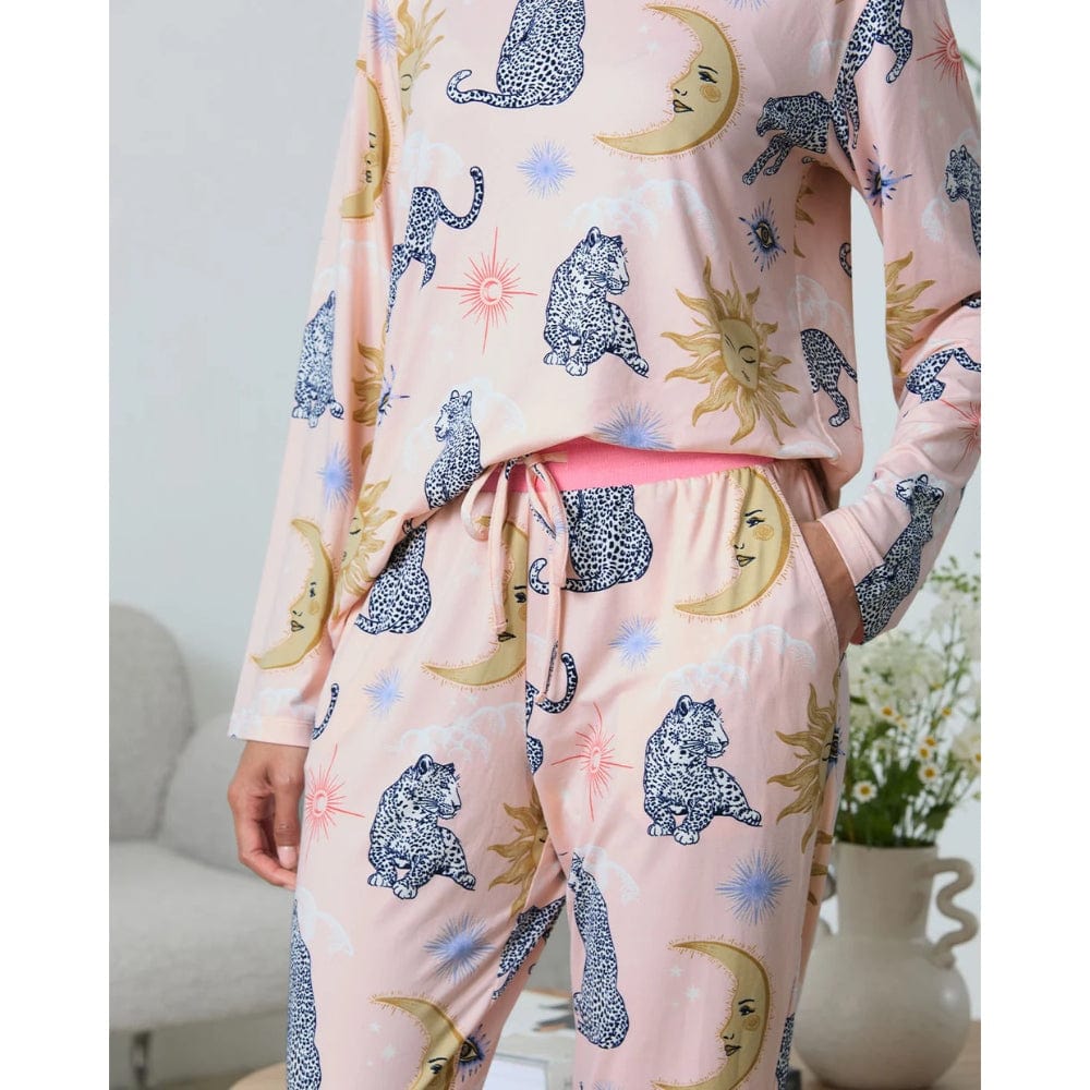 Chelsea Peers Celestial Leopard Print Long Pyjama Set In Pink