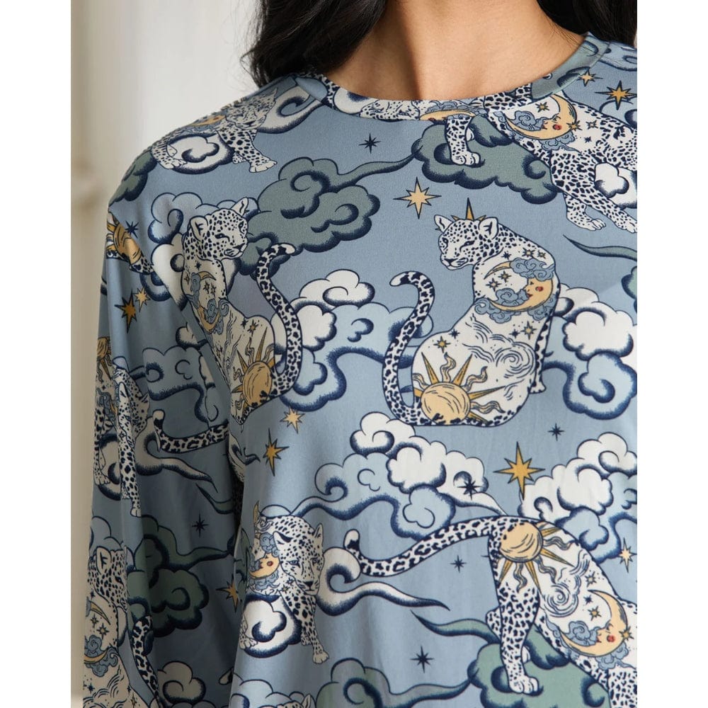 Chelsea Peers Dream Leopard Print Long Pyjama Set In Blue