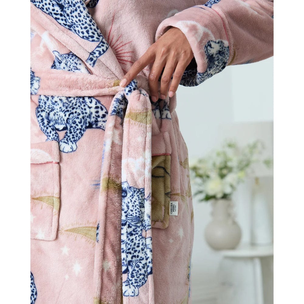 Chelsea Peers Fleece Celestial Leopard Print Dressing Gown In Pink