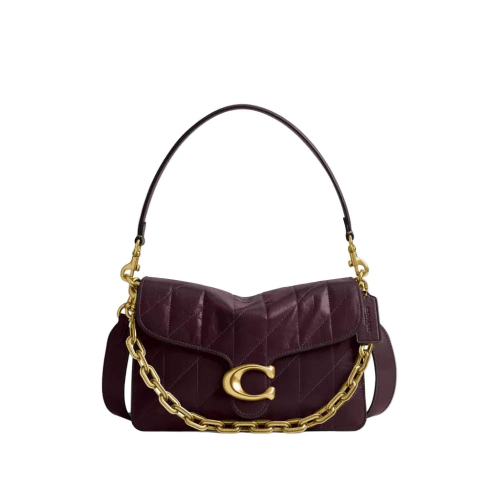 Coach Glazed Leather Quilted Tabby Shoulder Bag In Black Currant