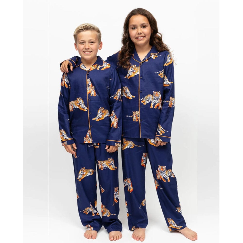 Cyberjammies Kids Unisex Tiger Print Pyjama Set In Indigo