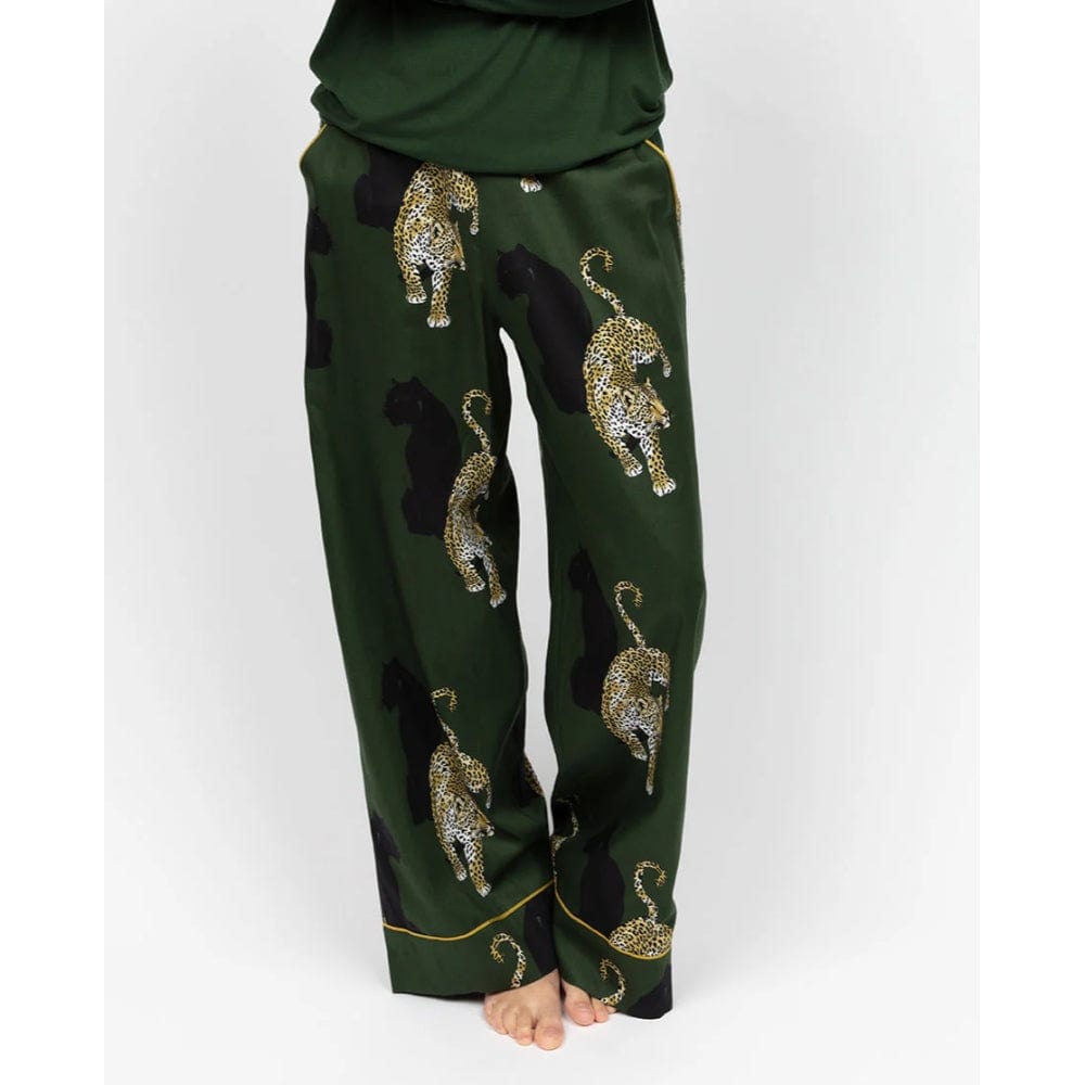Cyberjammies Leopard Print Wide Leg Pyjama Pant In Olive
