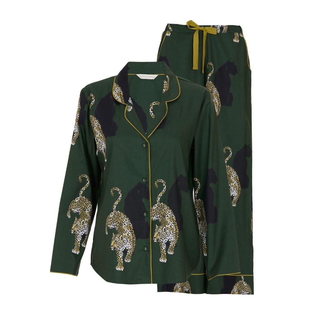Cyberjammies Leopard Print Wide Leg Pyjama Top In Olive