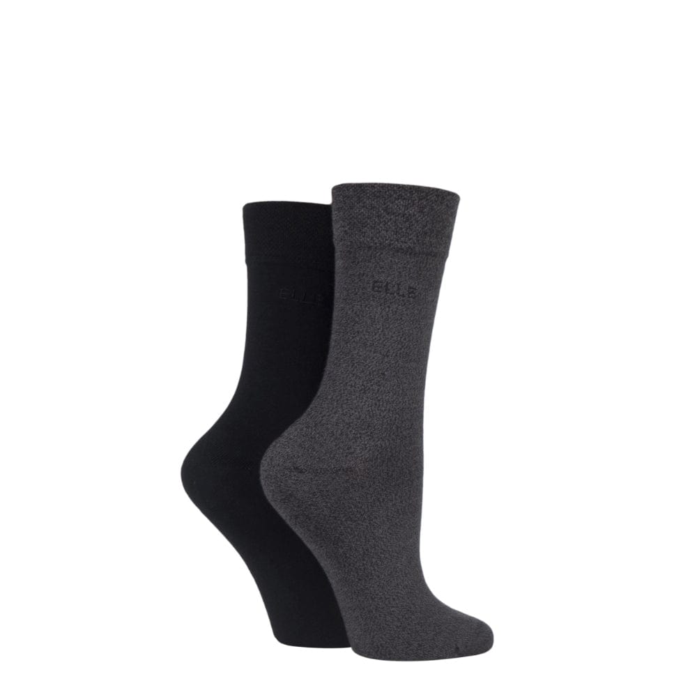 ELLE 2 Pair Plain Bamboo Fibre Socks In Grey Black