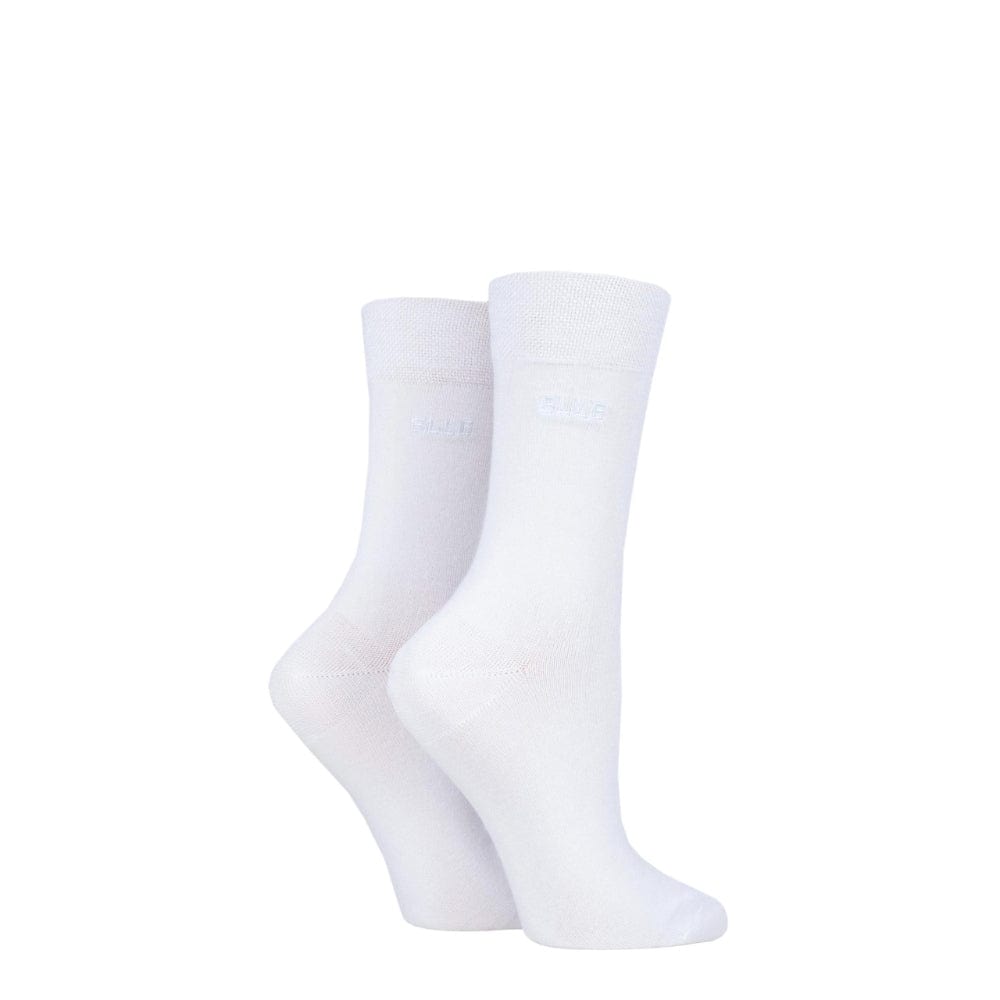 ELLE 2 Pair Plain Bamboo Fibre Socks In White