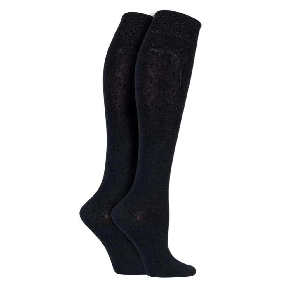 ELLE 2 Pair Plain Bamboo Knee Highs In Black
