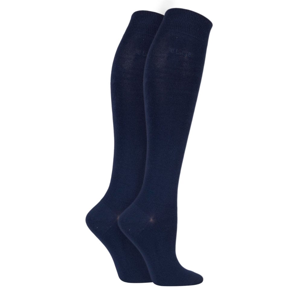 Elle 2 Pair Plain Bamboo Knee Highs In Navy