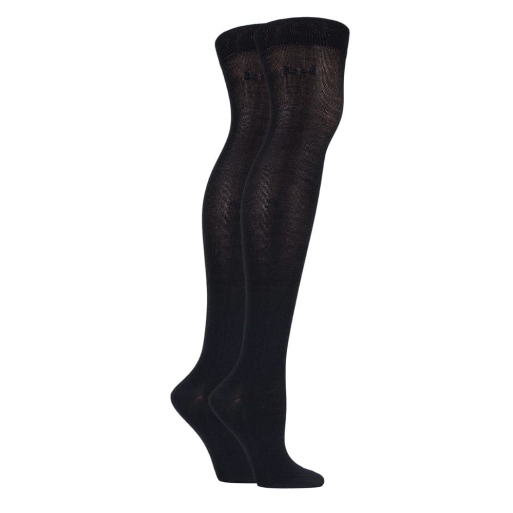 ELLE 2 Pair Plain Bamboo Over The Knee Socks In Black