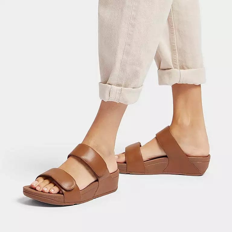 FitFlop Lulu Adjustable Leather Slides in Light Tan