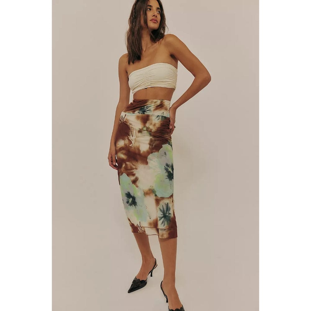 Free People Sunset Mesh Midi Skirt In Moss Combo