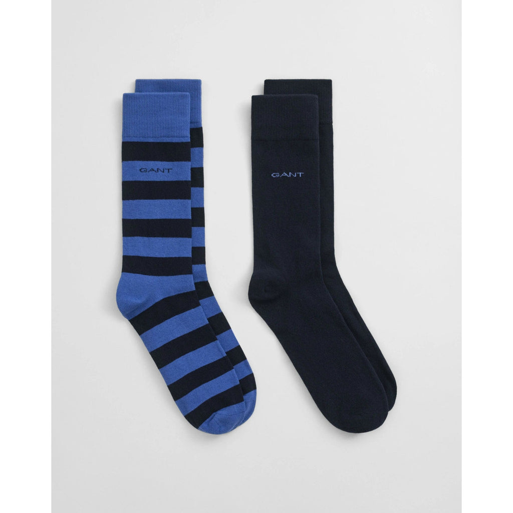 Gant 2-Pack Barstriped & Solid Socks In Rich Blue