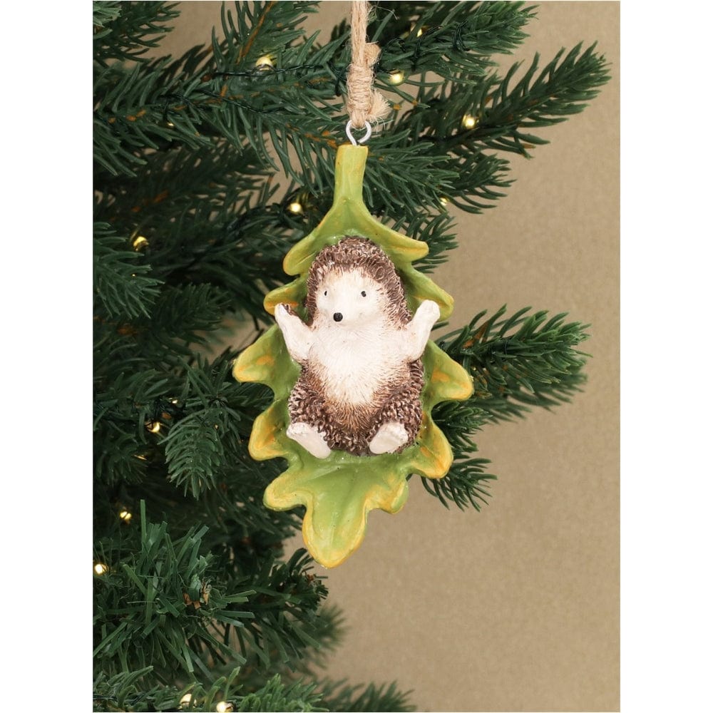 Gisela Graham Hedgehog On Leaf Hanging Decoration