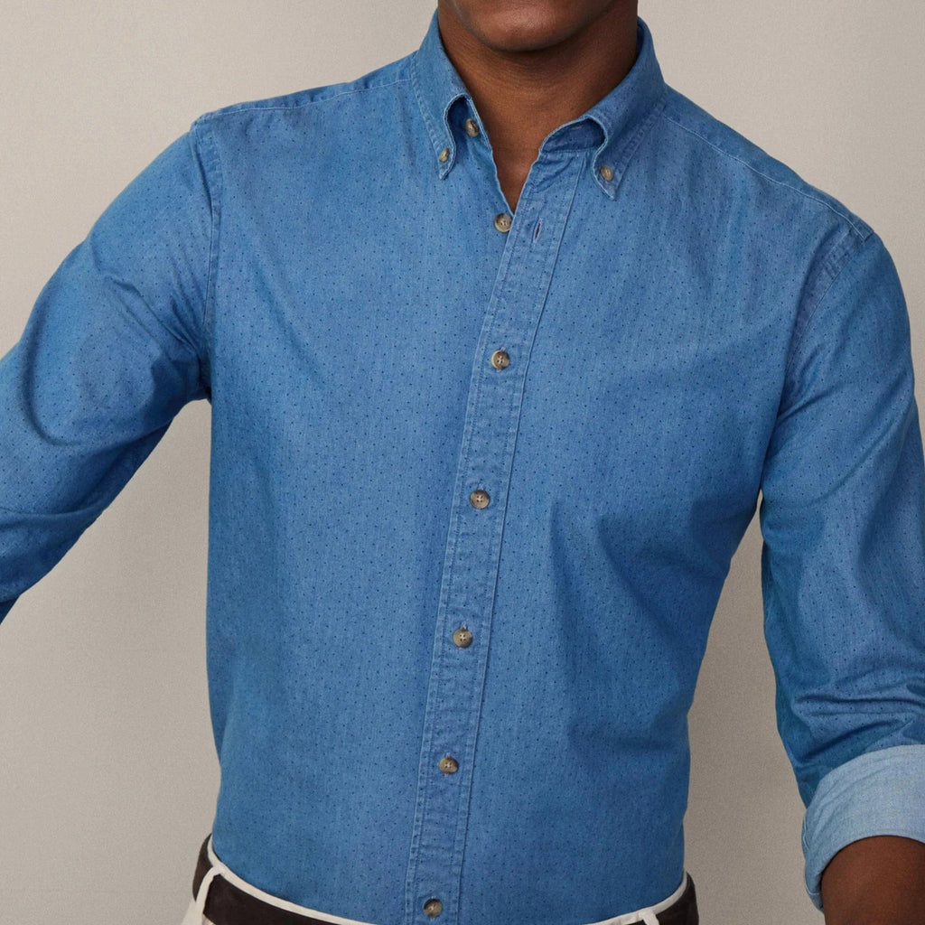 Hackett Denim Polka Dot Print Shirt In Denim Blue