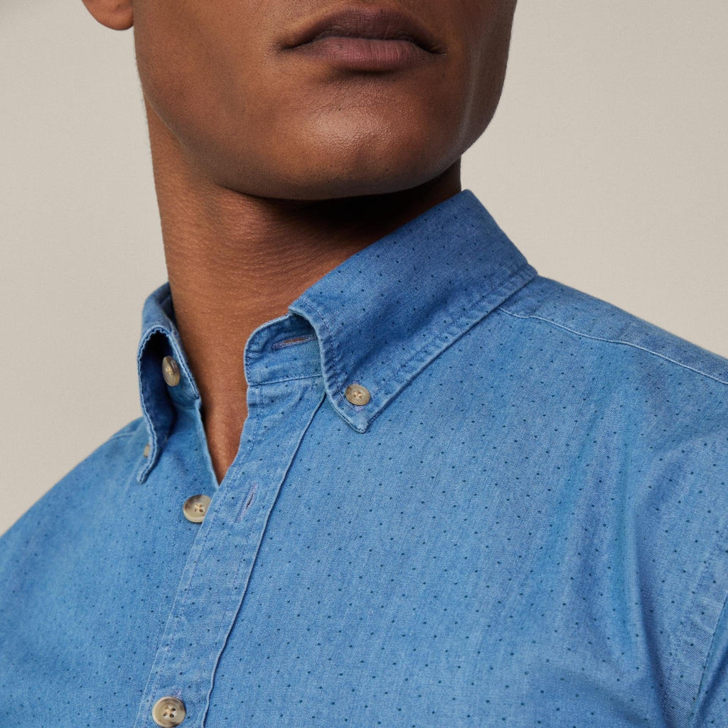 Hackett Denim Polka Dot Print Shirt In Denim Blue