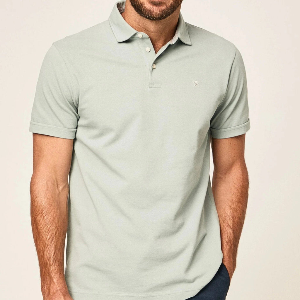 Hackett Short Sleeve Pique Polo Duck Egg
