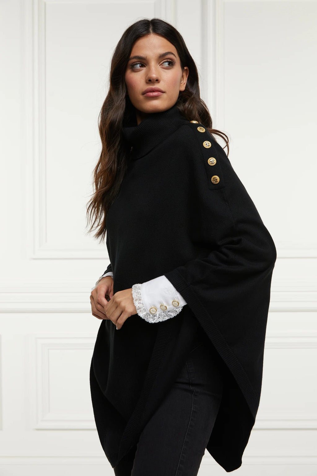 Holland Cooper Roll Neck Cape in Black