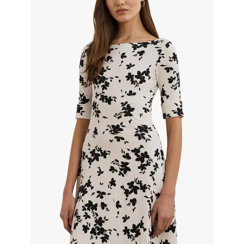 Lauren Ralph Lauren Munzie Elbow Sleeve Floral Print Midi Dress in Cre