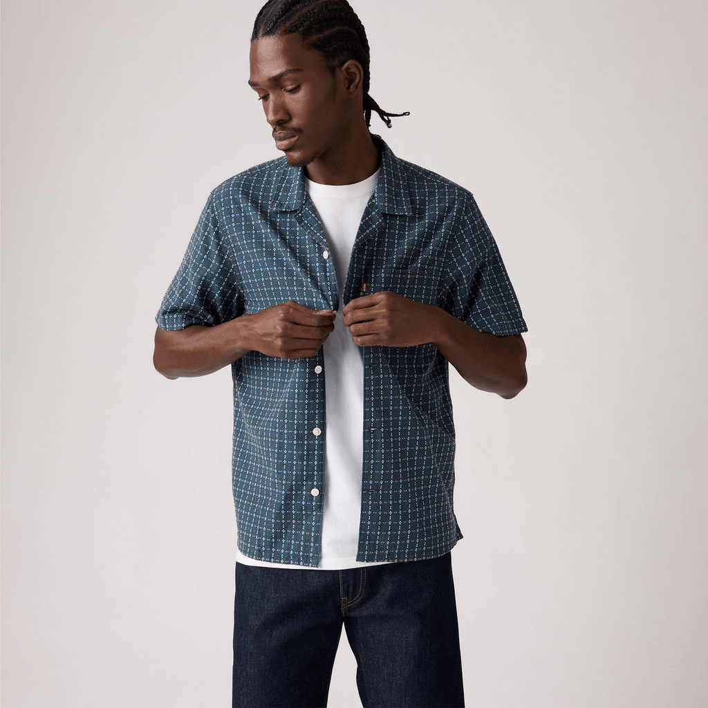 Levi's Short Sleeve Sunset Standard Camp Shirt Ricky Dobby Plaid In Bl