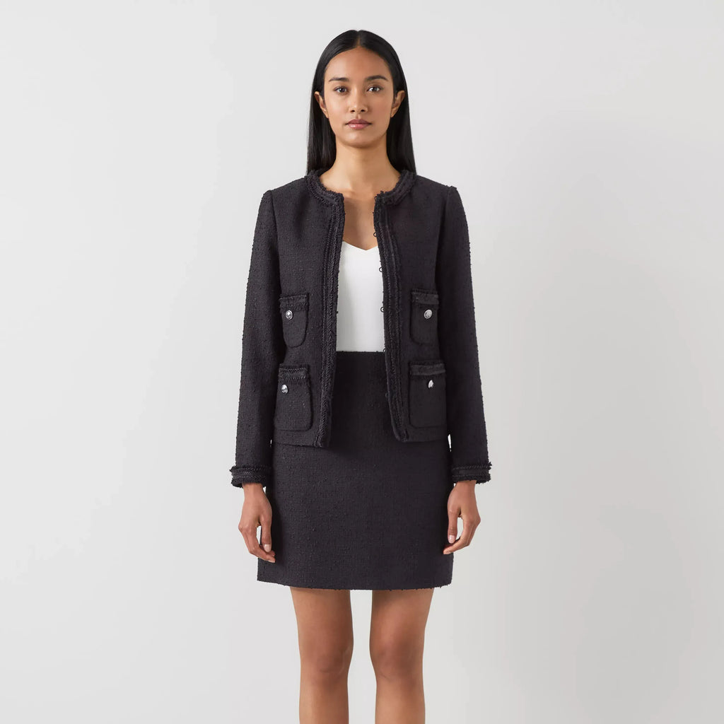 LK Bennett Charlie Black Tweed Recycled Cotton Trim Jacket