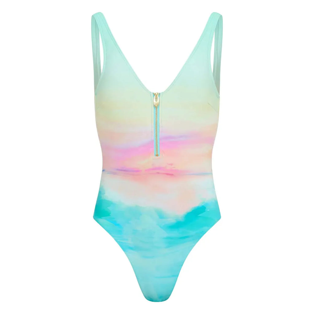 Naia Malibu Zip Through Swimsuit Ocean Scene Print