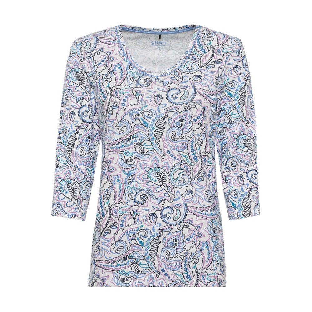 Olsen Edda Fit Paisley Print Top Blue