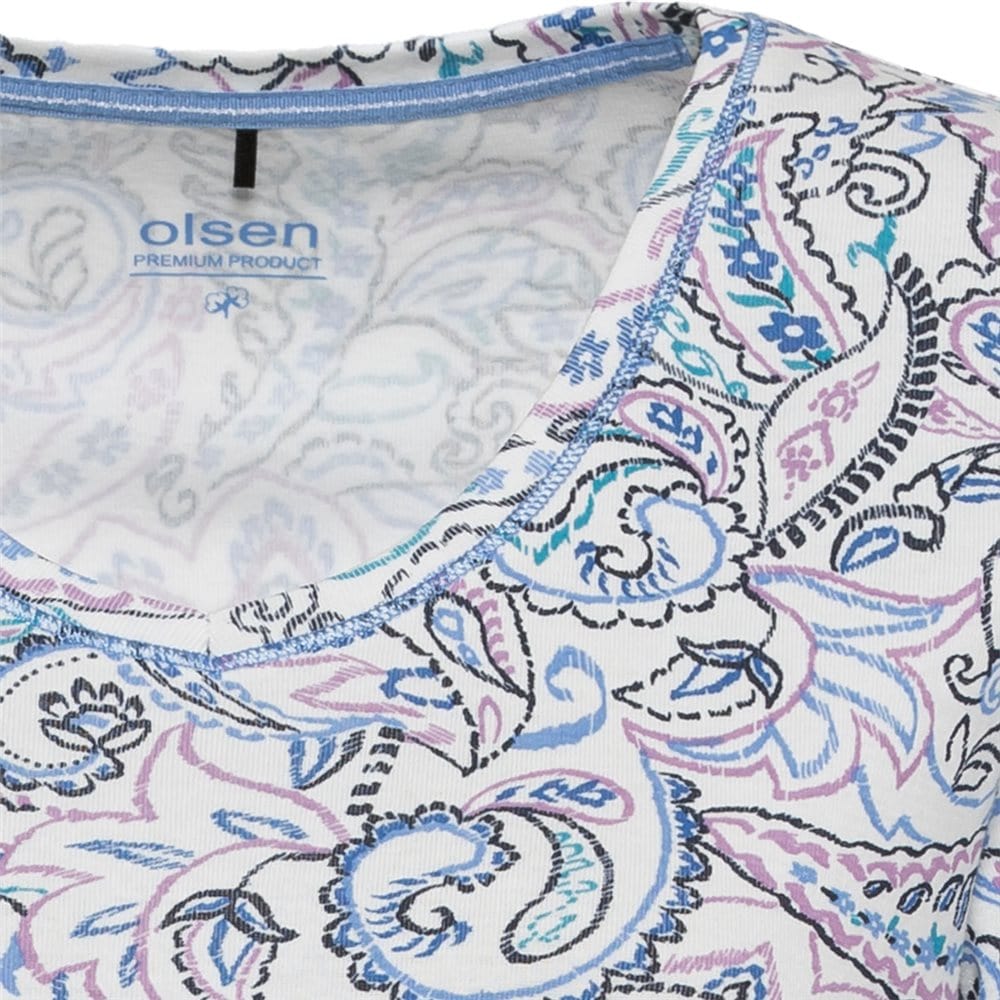 Olsen Edda Fit Paisley Print Top Blue