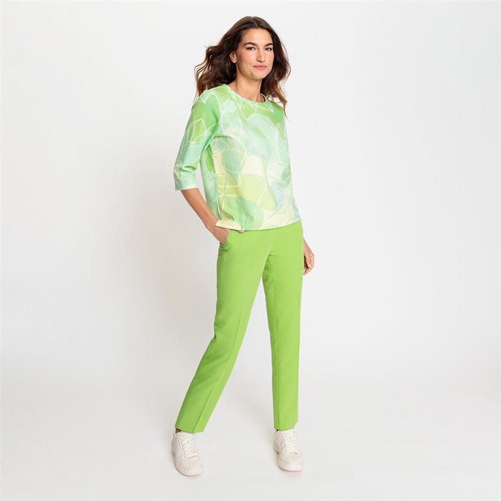 Olsen Patterned top with crew neck in Henny straight fit in Green