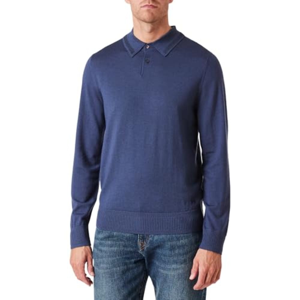 Paul Smith Merino Wool Polo Sweater In Indigo