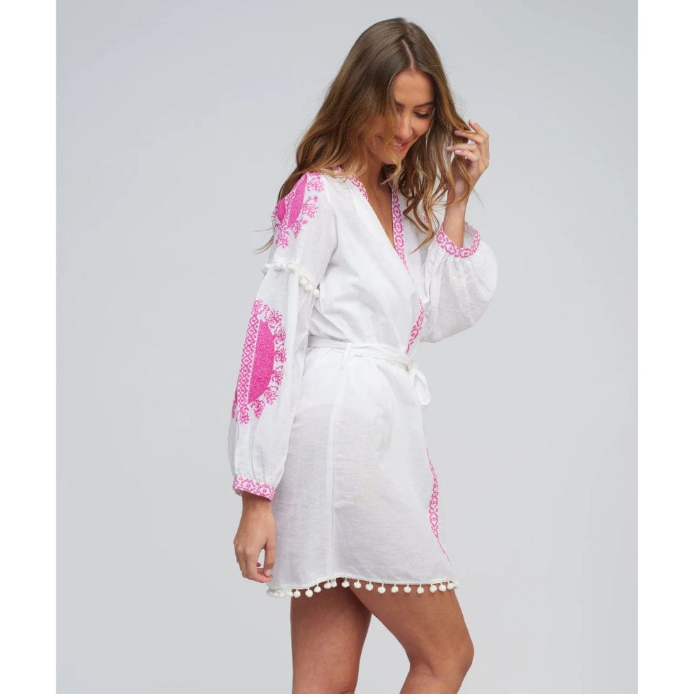 Pia Rossini Embroidered Cotton Tunic In White/pink