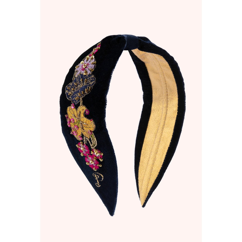 Powder Velvet Headband In Midnight Posy
