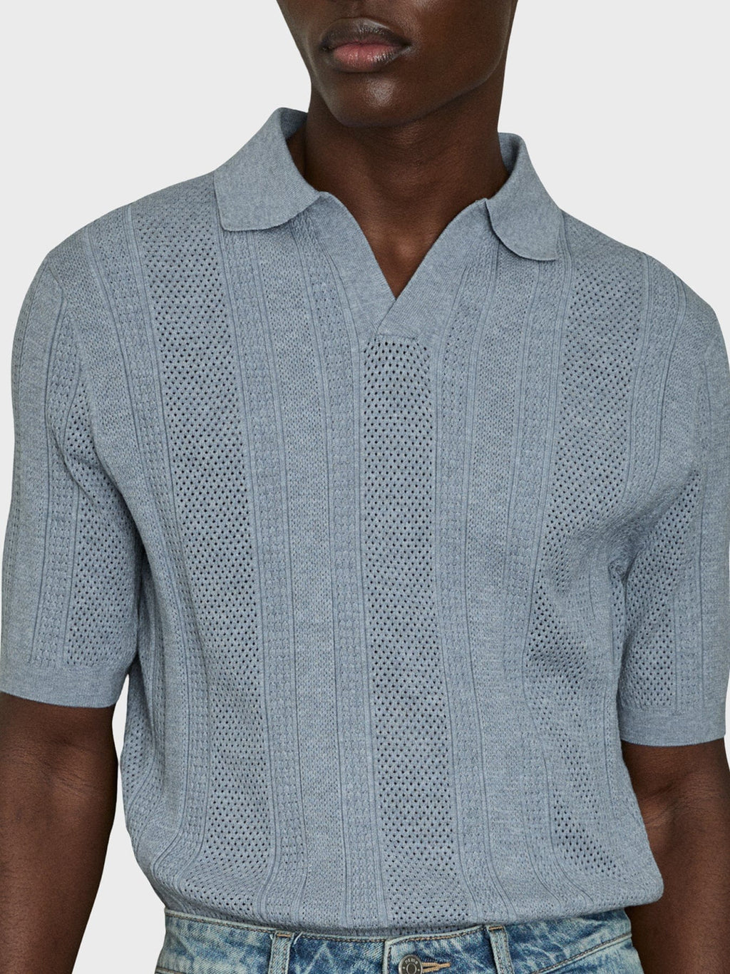 Reiss Kansas Textured-Stripe Knitted Polo Shirt In Blue