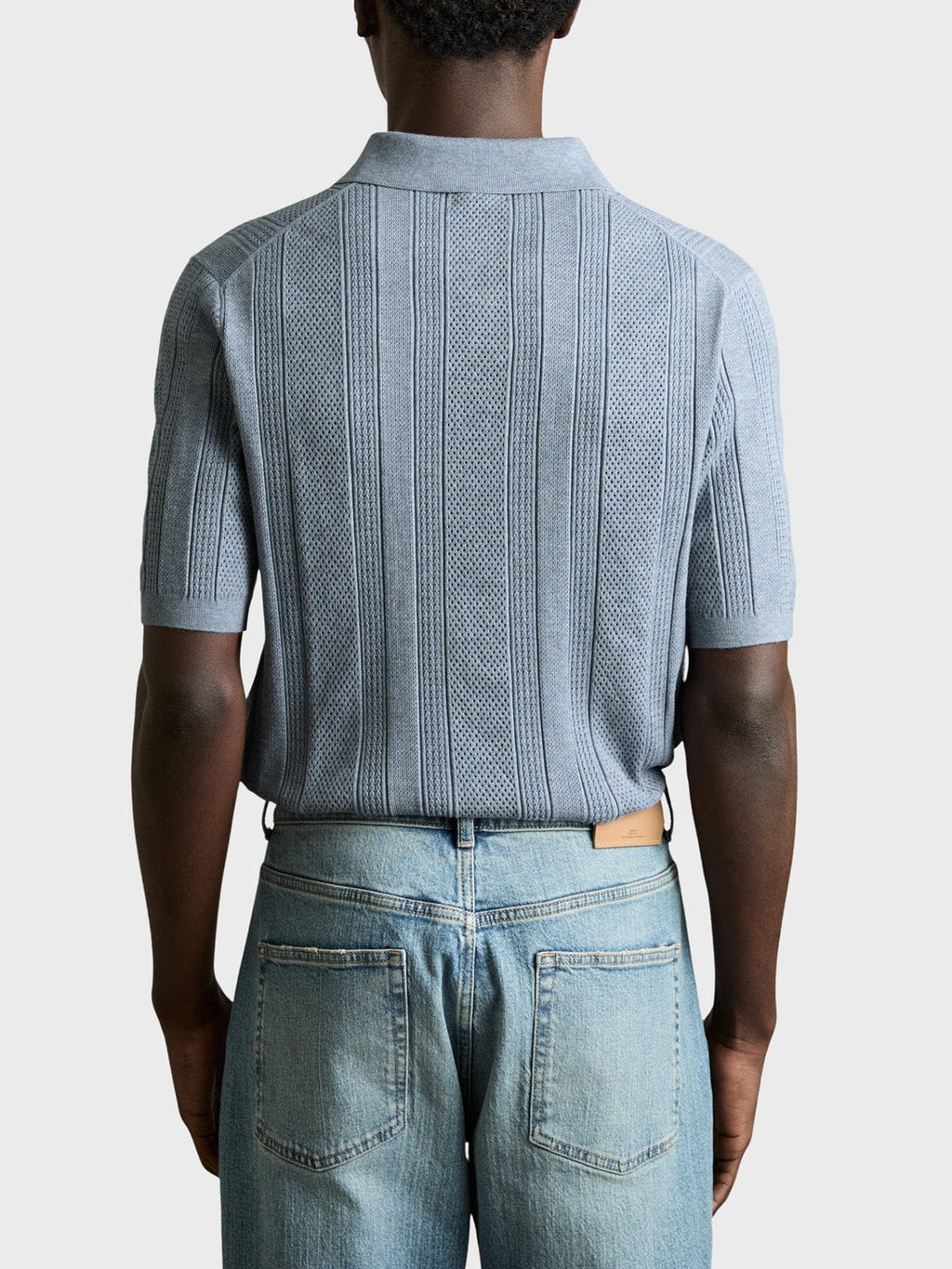 Reiss Kansas Textured-Stripe Knitted Polo Shirt In Blue