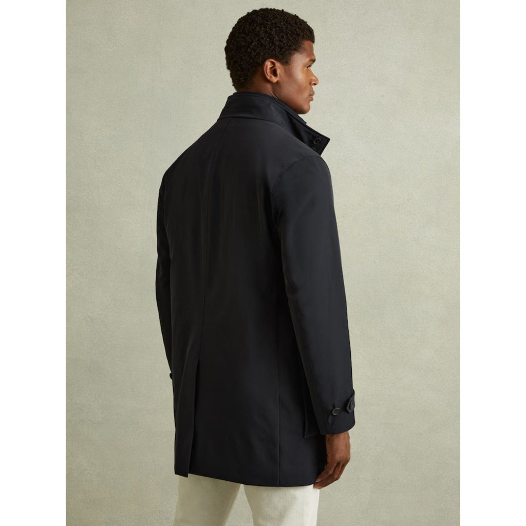Reiss Player Hybrid Removable Funnel Neck Overcoat in Navy