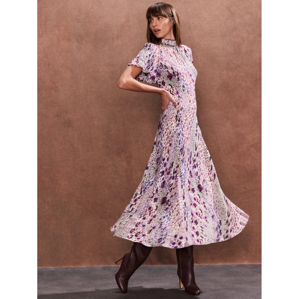 Ro&Zo Elodie Pink Animal High Neck Dress In Pink