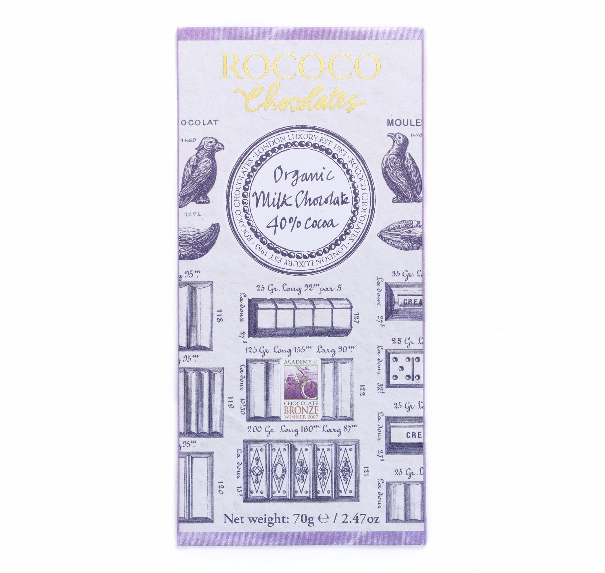 Rococo 40% Cocoa Organic Milk Chocolate Artisan Bar