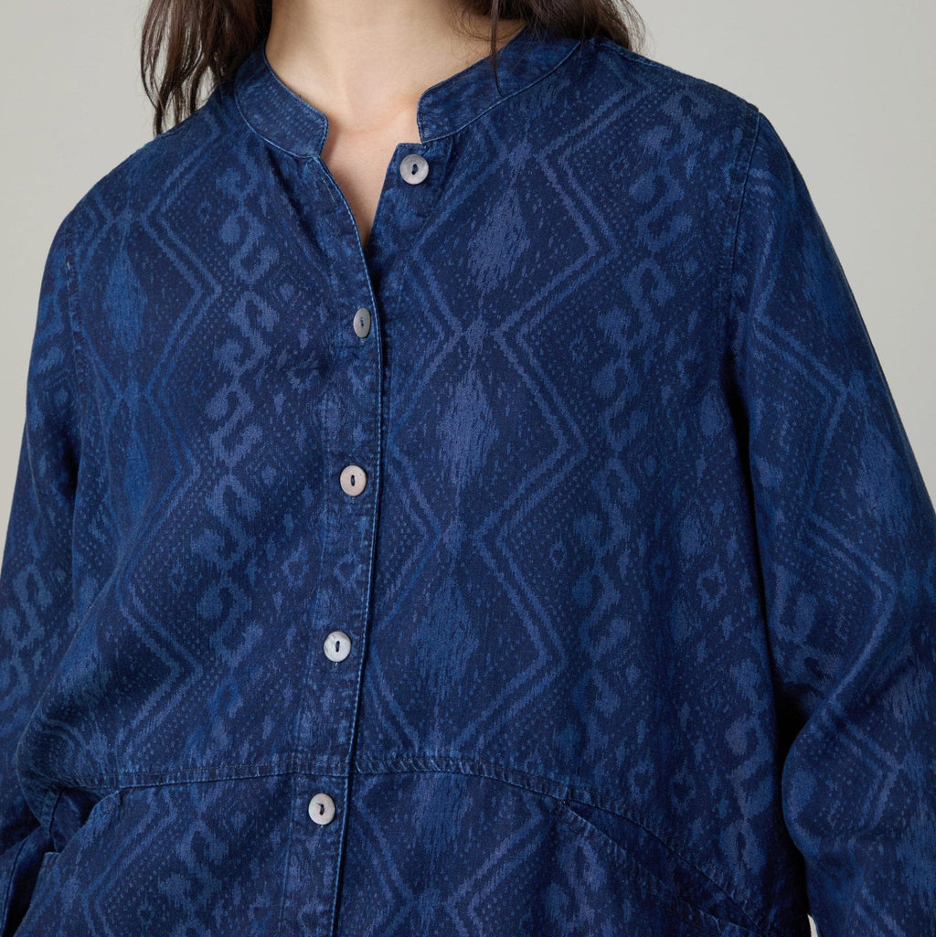 Sahara Dark Denim Diamond Patchwork Print Shirt