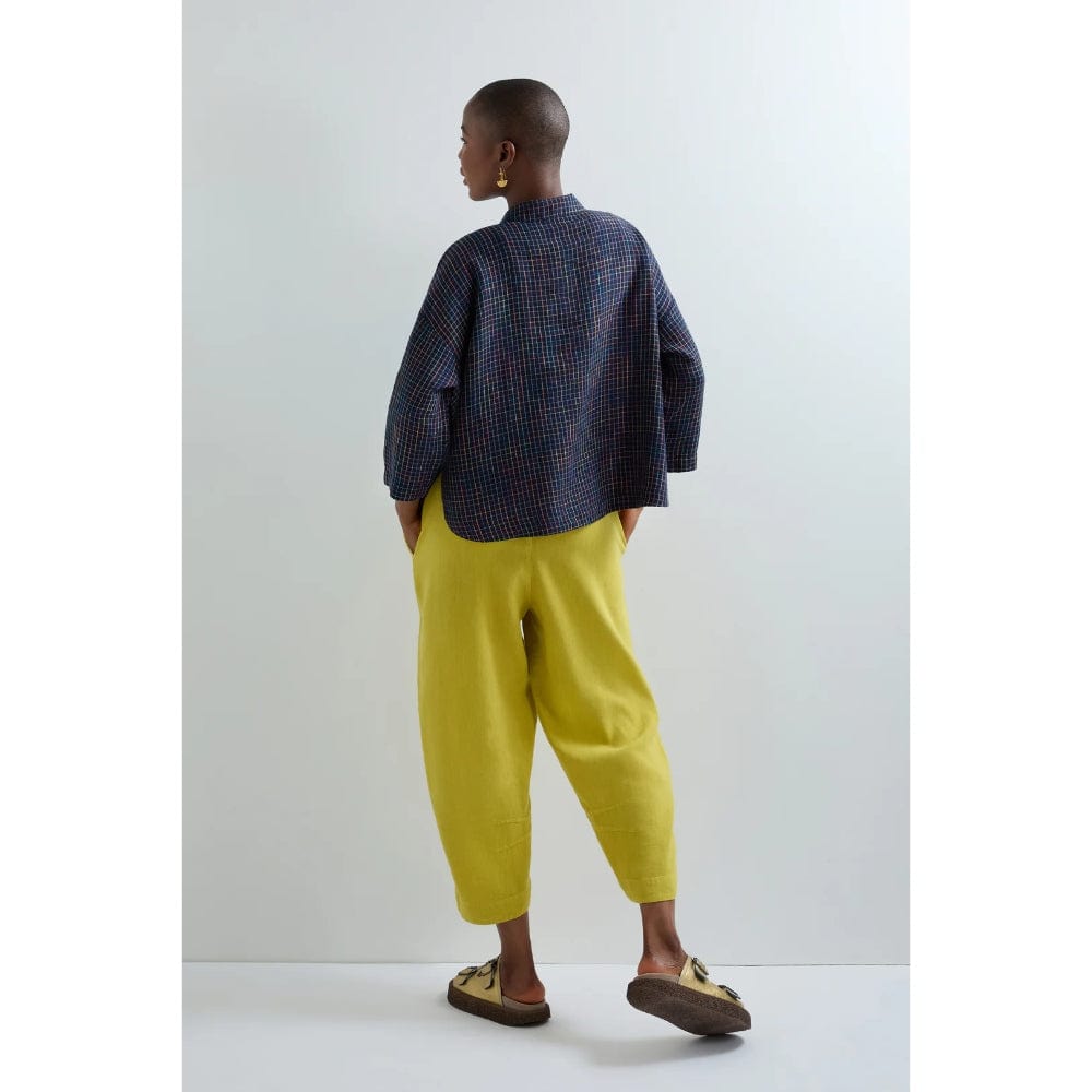 Sahara Linen Navy Space Dye Check Boxy Jacket In Navy