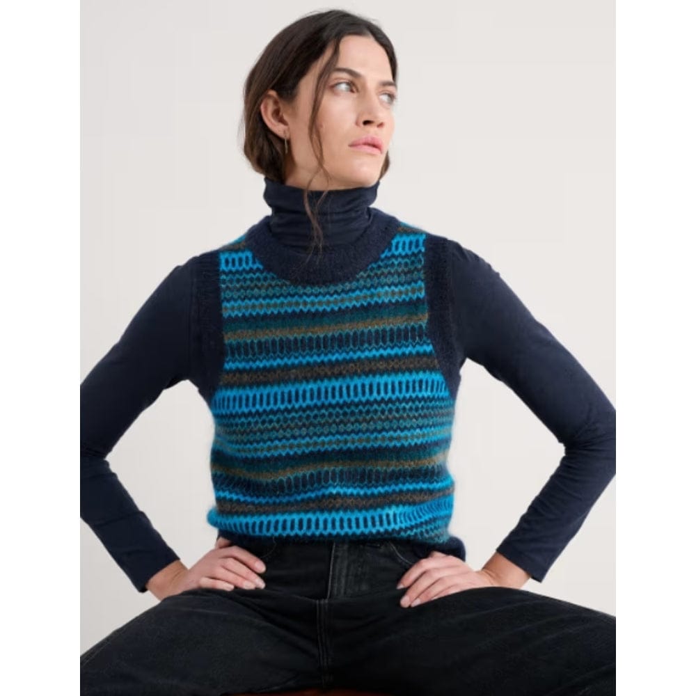 Seasalt Annik Fair Isle Vest In Modernist Cyan Multi