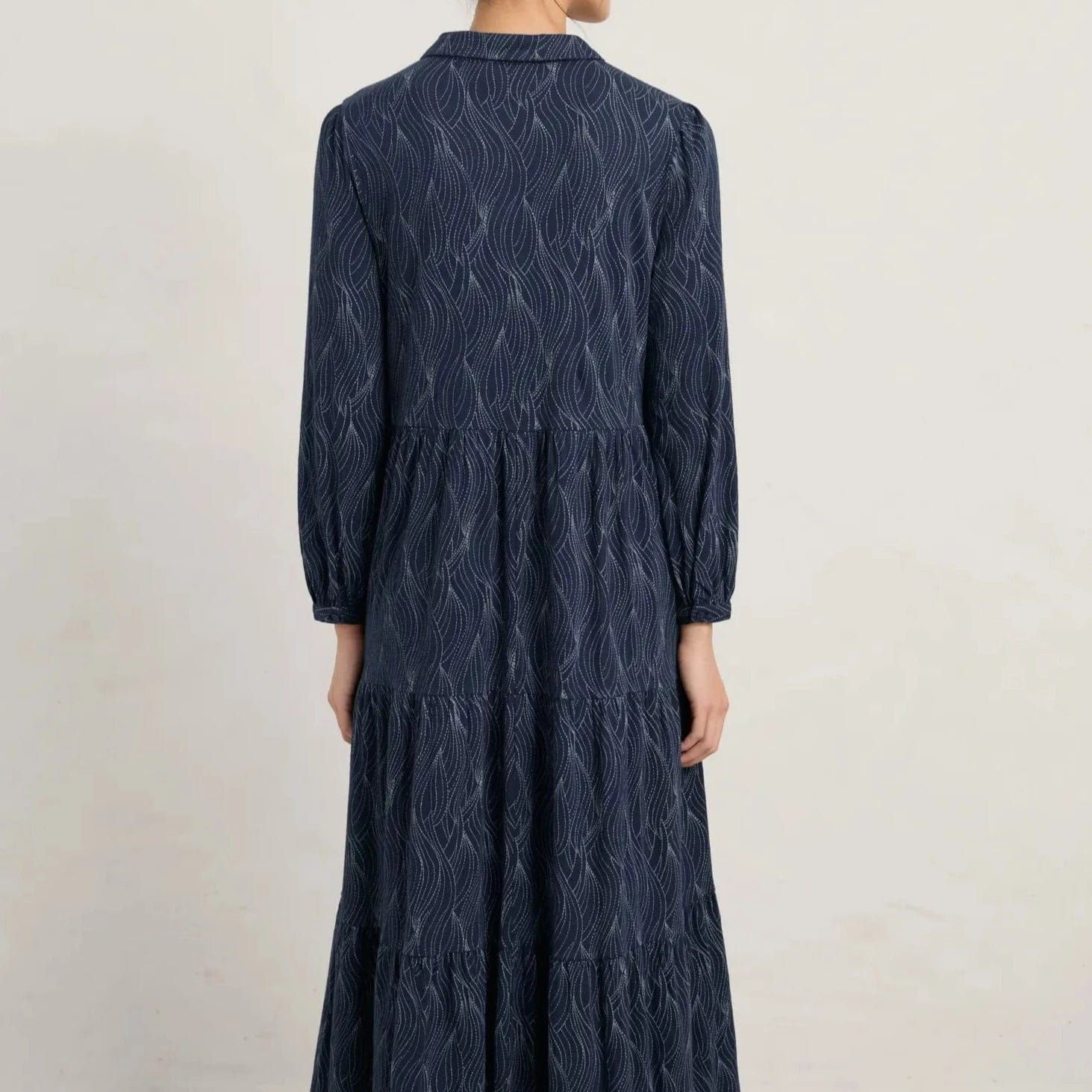 Seasalt Windflower Tiered Jersey Dress Tide Stitch Quay Navy