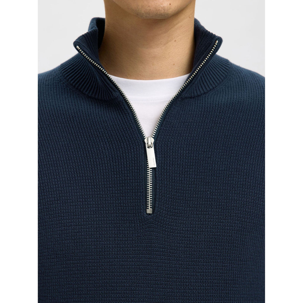 Selected Dane Knit Structure Half-Zip Jumper In Sky Captain