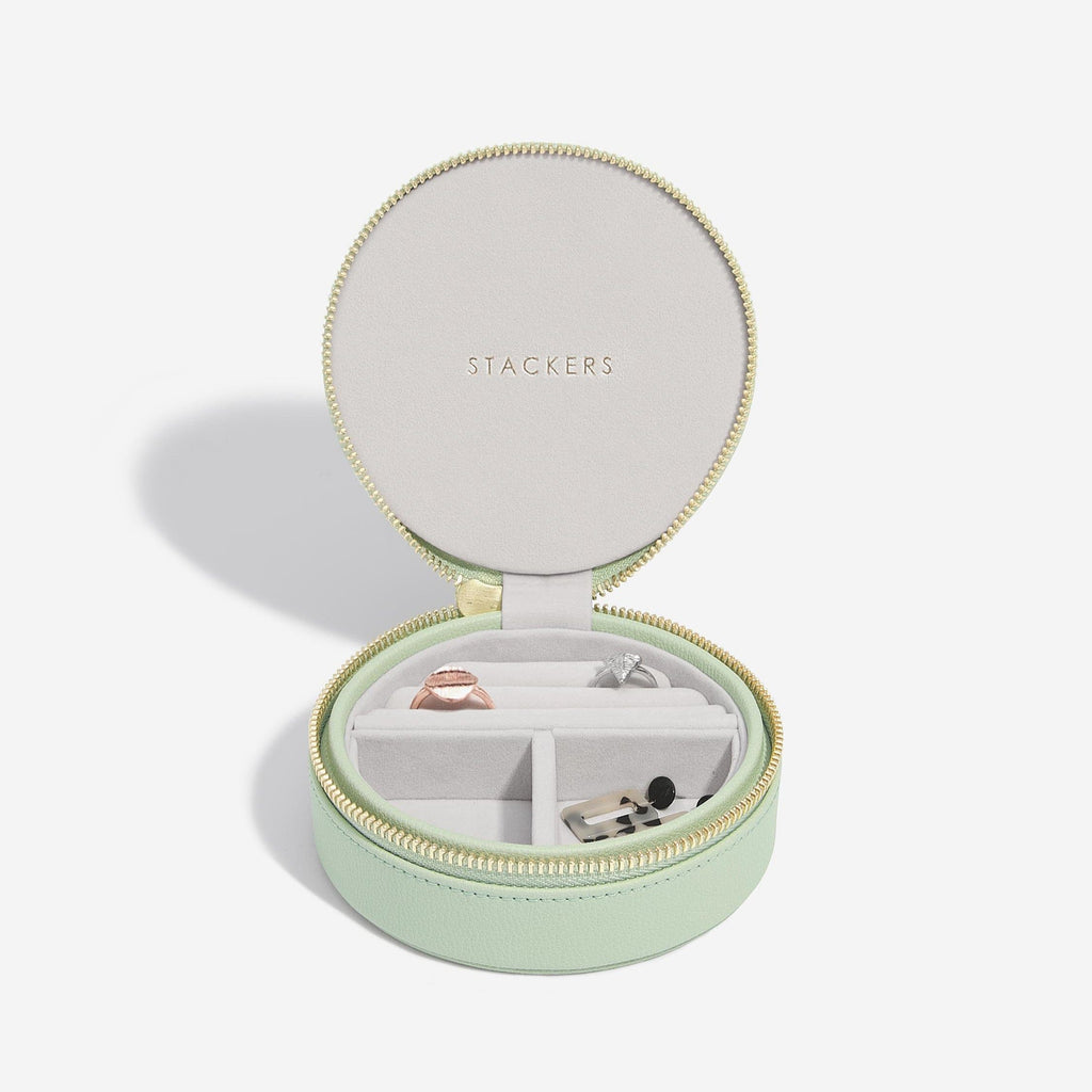 Stackers Round Zipped Travel Jewellery Box In Sage Green
