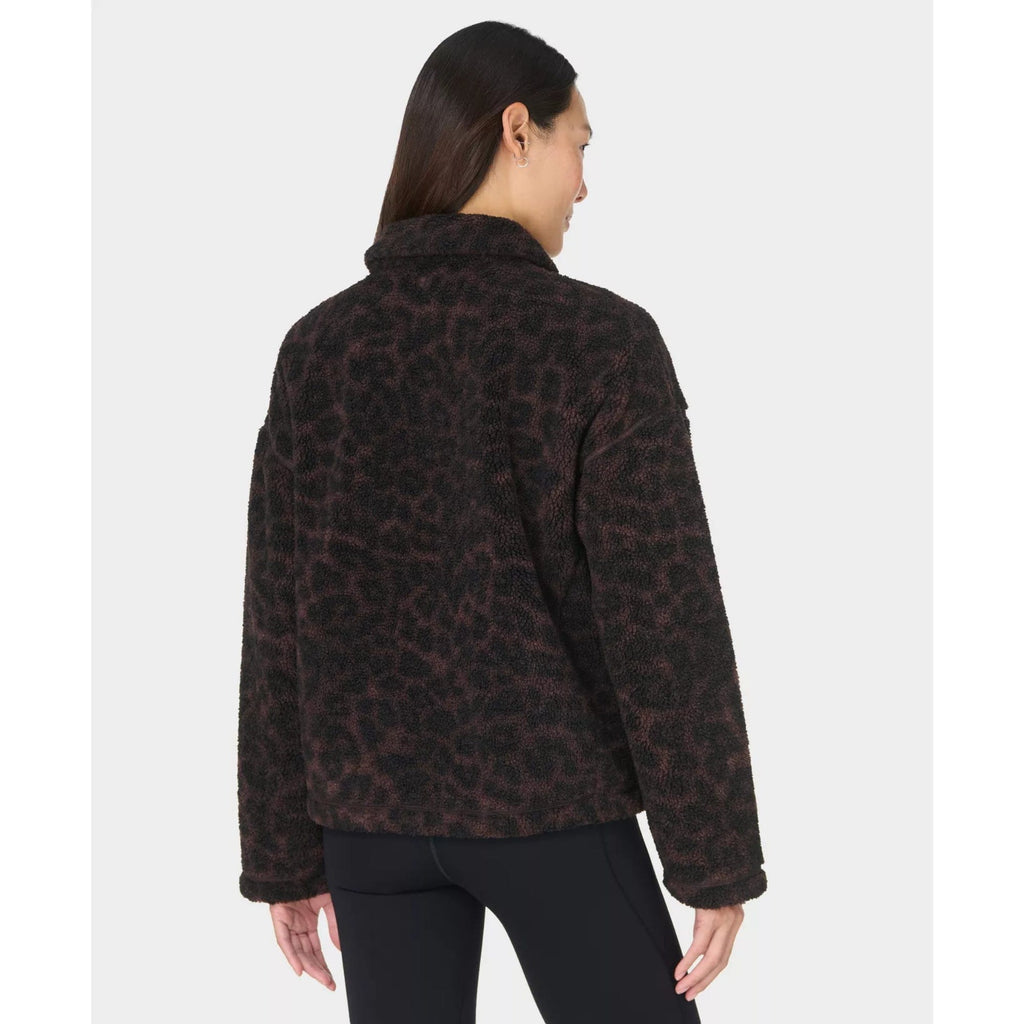 Sweaty Betty Plush Collared Fleece In Large Brown Leopard Print