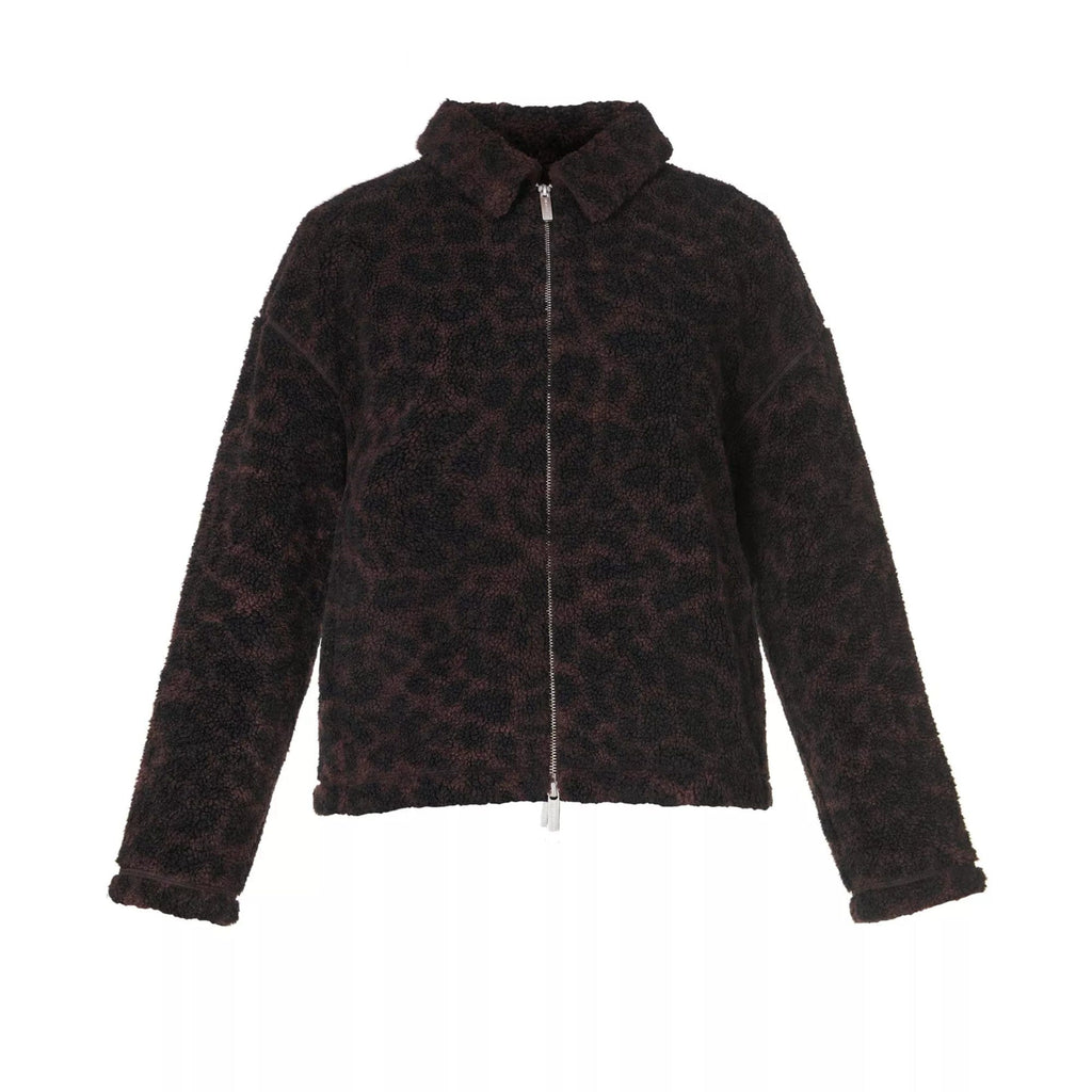 Sweaty Betty Plush Collared Fleece In Large Brown Leopard Print