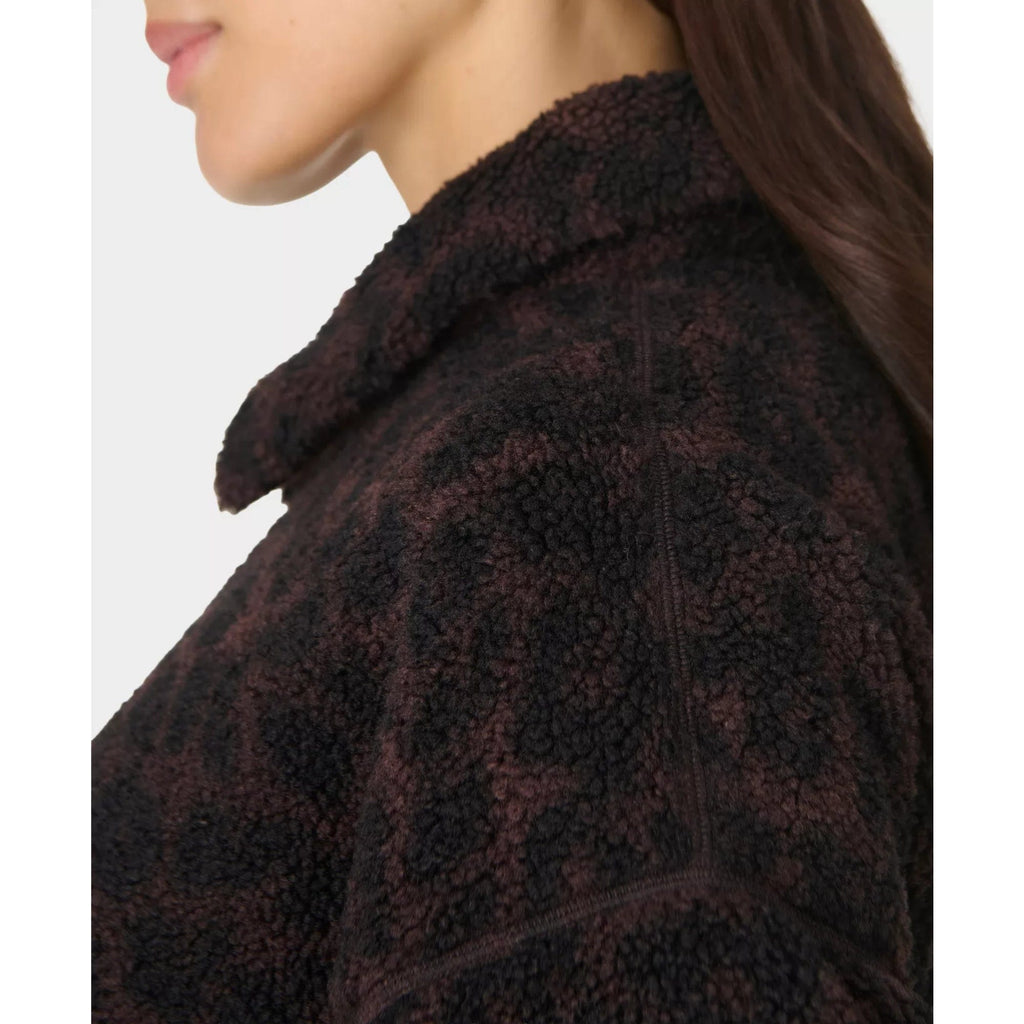 Sweaty Betty Plush Collared Fleece In Large Brown Leopard Print