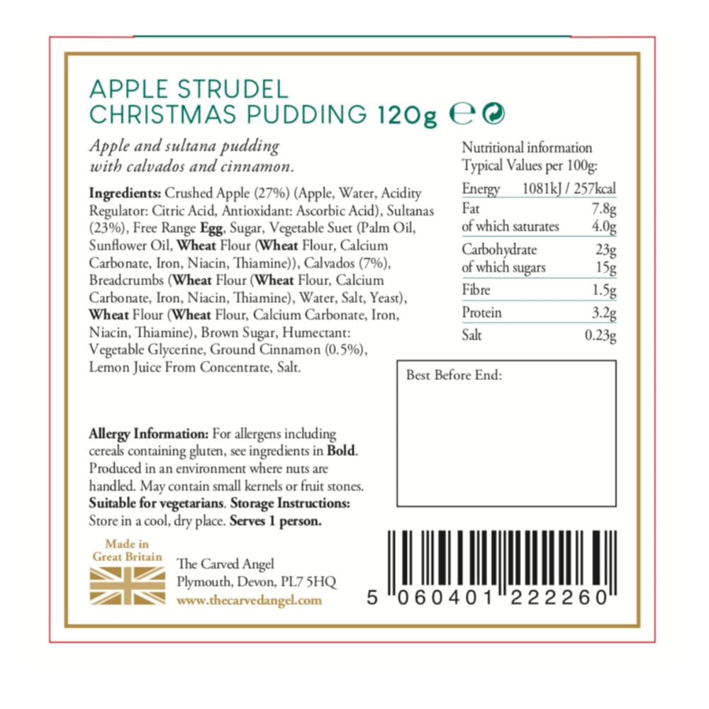 The Carved Angel Traditional Luxury Christmas Pudding, 454g
