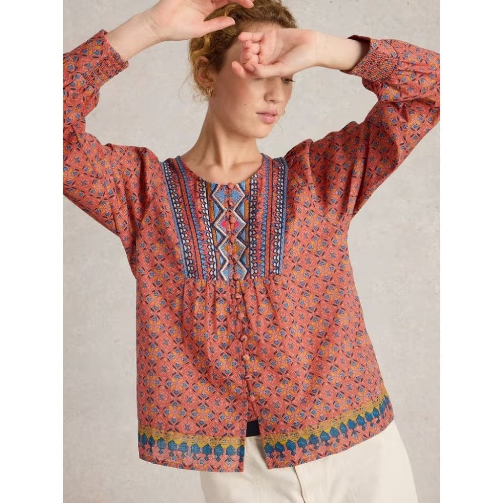 White Stuff Abigail Embroidered Top In Pink Multi