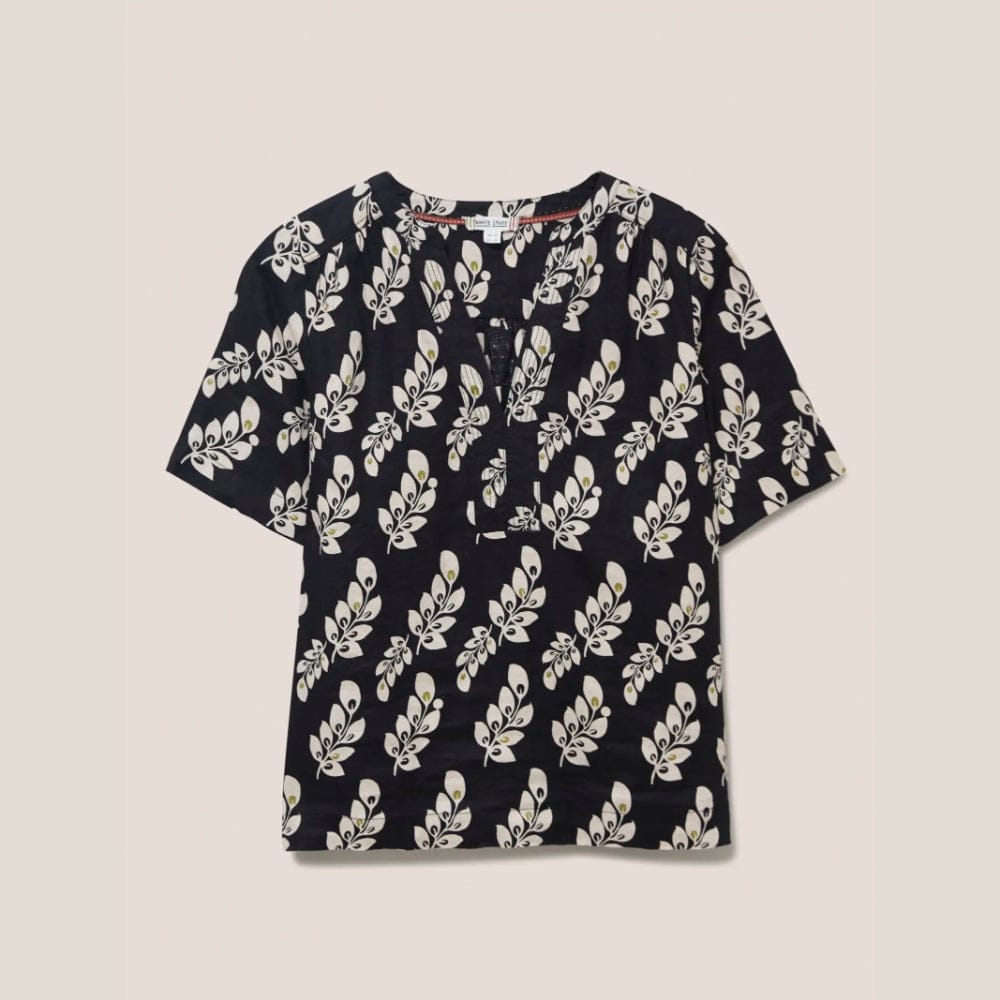White Stuff June Linen Top In Black
