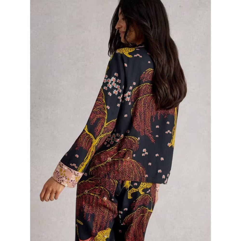 White Stuff Nina Organic PJ Long Sleeve Shirt In Black Multi